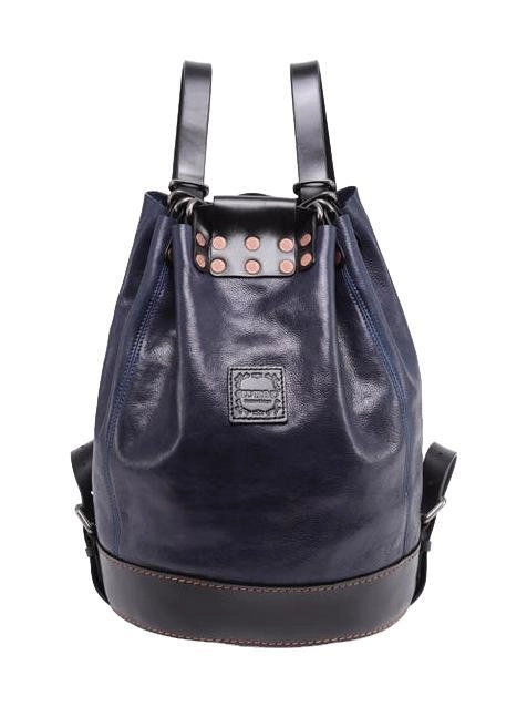 OLD TREND Canna Genuine Leather Convertible Bucket Backpack - Navy