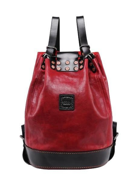 OLD TREND Canna Genuine Leather Convertible Bucket Backpack - Red