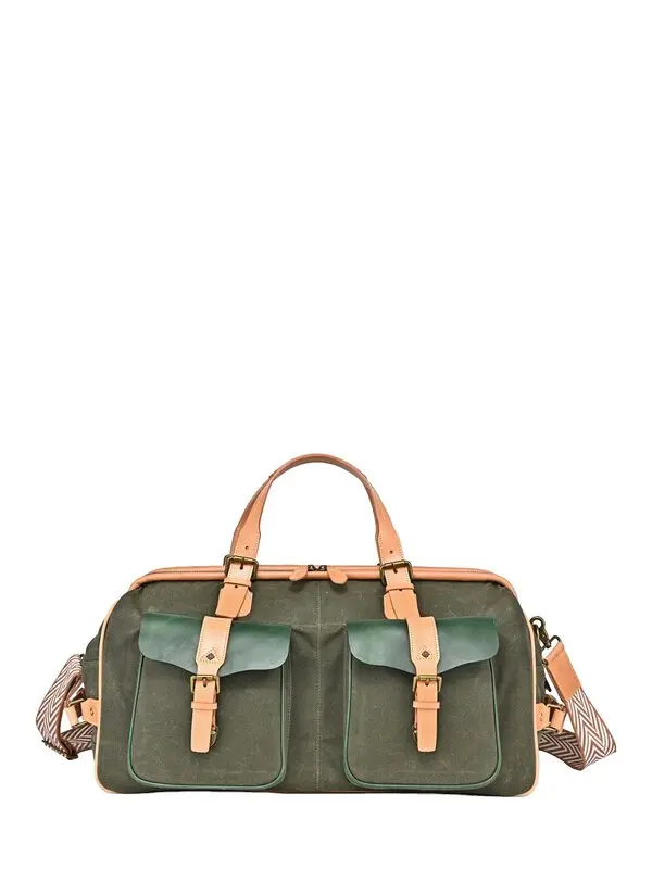 OLD TREND Speedwell Genuine Leather Waxed Canvas Travel Duffel - Olive