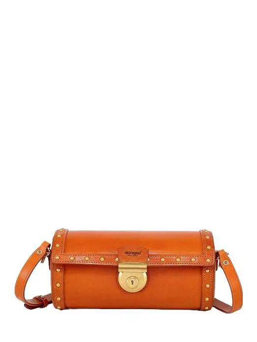 OLD TREND Genuine Leather Structured Barrel Bag With Gold Tone Hardware - Caramel
