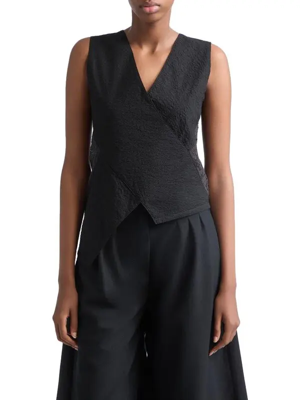 KUR Asymmetrical V-neck Top - Black