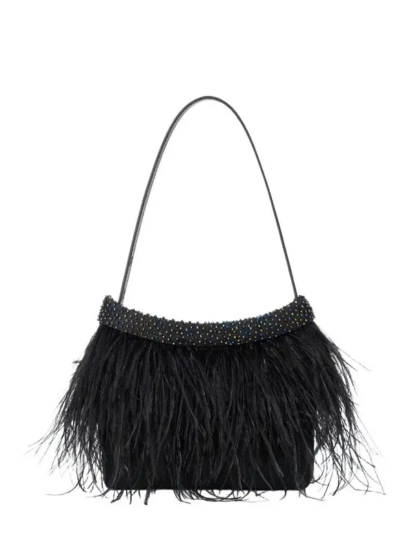 Staud Winslow Feather Trim Leather Shoulder Bag - Black