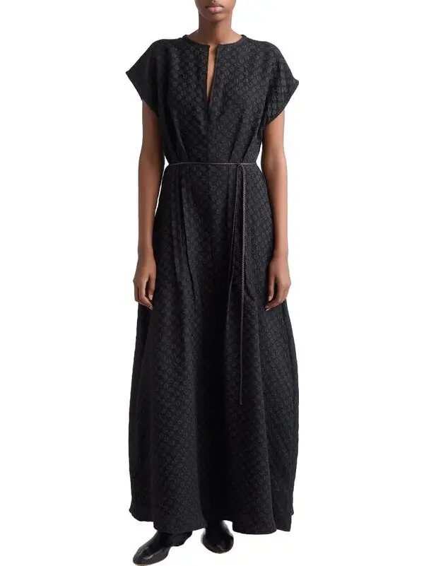 KUR Floral Embossed Jacquard Maxi Dress - Black