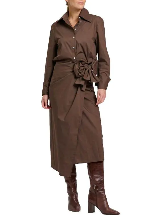 SHIRTY Talita Wrap Tie Waist Midi Shirt Dress - Chocolate