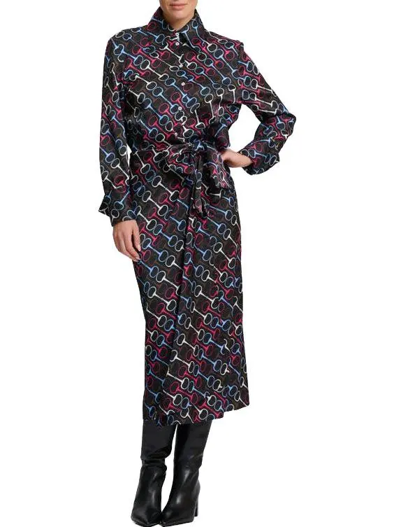 SHIRTY Talita Wrap Tie Waist Midi Shirt Dress - Snaffle Print