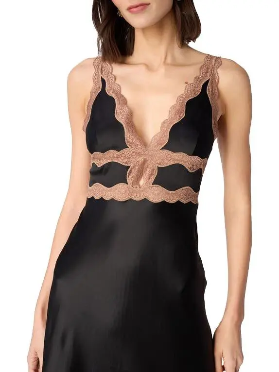Cami Nyc Wendice Lace Trim Satin Slipdress - Black