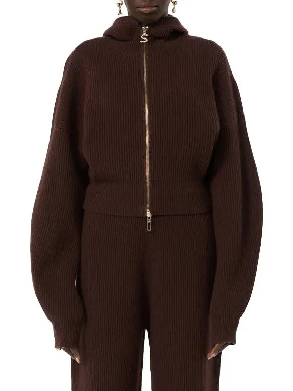 Sportmax Wool & Cashmere Zip Cardigan - Chocolate