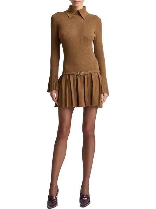 Avec Les Filles Drop Waist Pleated Sweater Dress - Russet