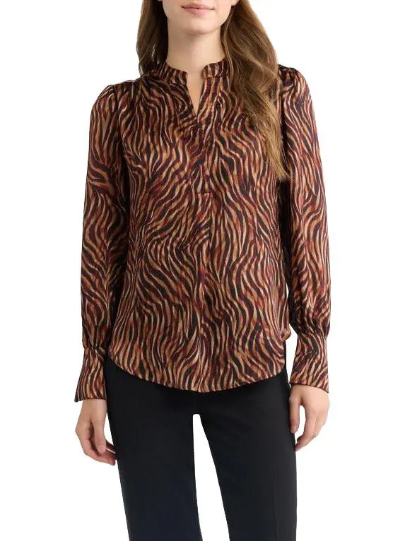 Anne Klein Pleat Front Split Neck Top - Barolo Multi