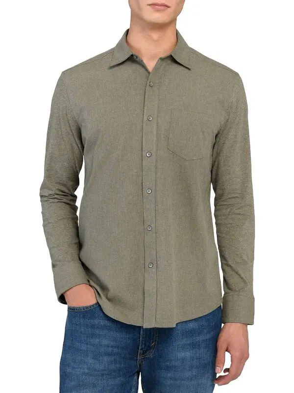 W.R.K Reworked Slim Fit Heathered Cotton Button-up Shirt - Green
