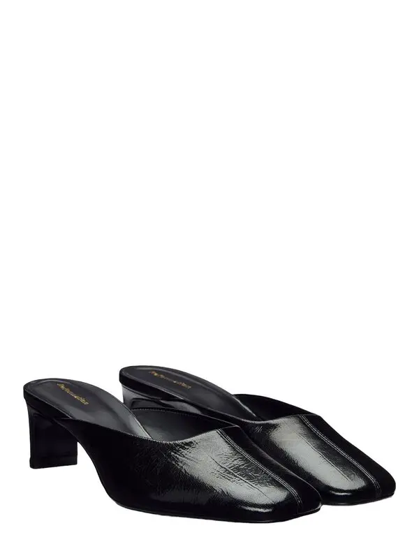 REFORMATION Inez Leather Heeled Mule - Black Eel