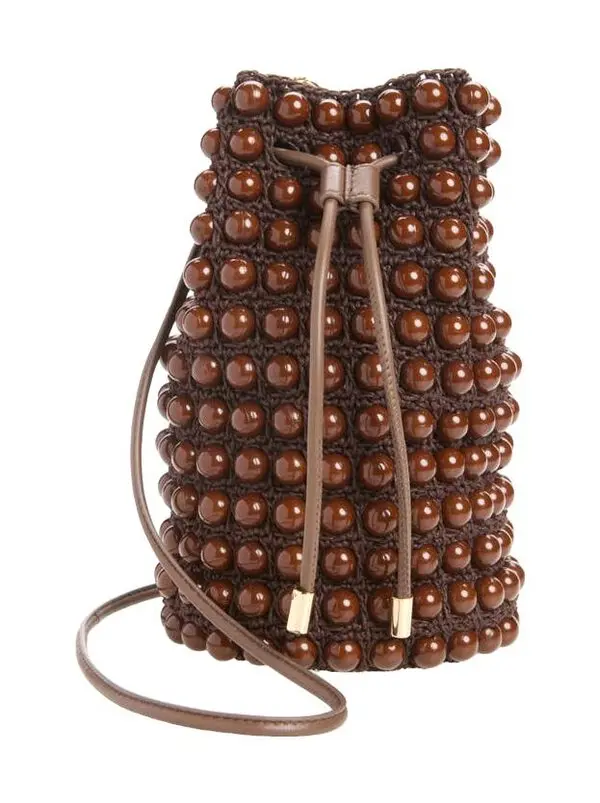 Farm Rio Beaded Macramé Bucket Bag - New Walnut