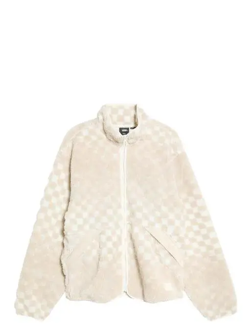VANS Nights High Pile Fleece Jacket With Checkerboard Print - Marshmallow