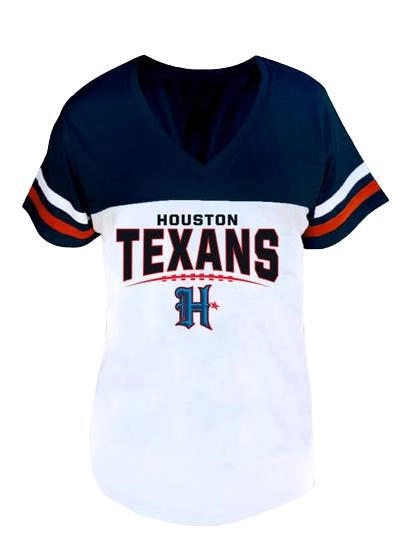 Profile White Houston Texans Split Body V-neck T-shirt - Navy