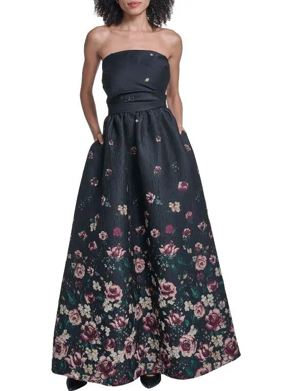 Karl Lagerfeld Paris Floral Print Fils Coupé Ballgown - Black Multi