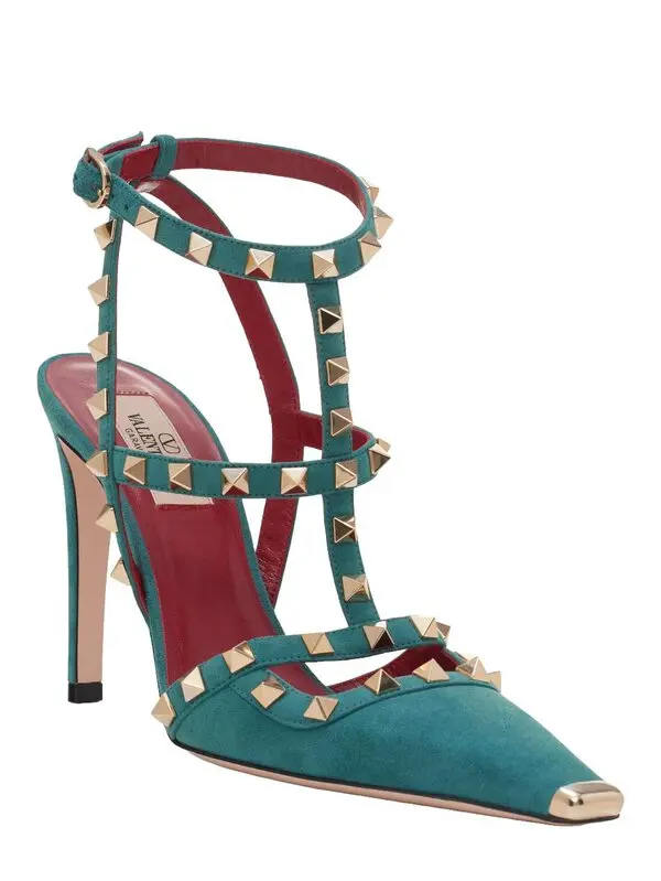 Valentino Garavani Rockstud Leather T-strap Pump - Teal