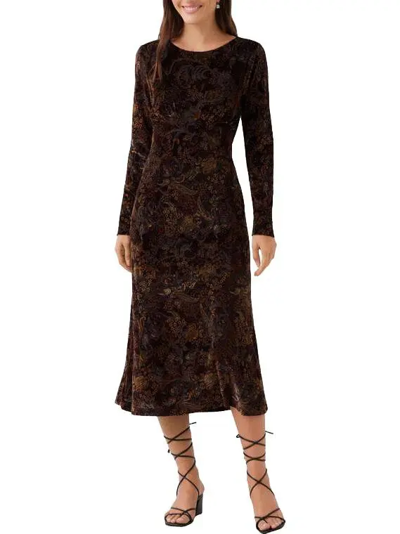 Karen Kane Velvet Burnout Midi Dress - Chocolate