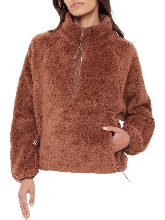 The Upside Harlow Quarter Zip Fleece Pullover - Brown