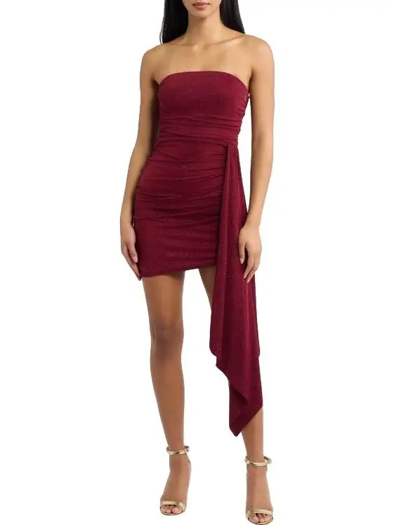 EMERALD SUNDAE Glitter Knit Strapless Minidress With Side Drape - Wine