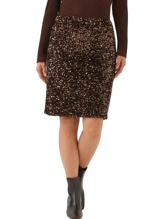 Karen Kane Sequin Velvet Pencil Skirt - Chocolate