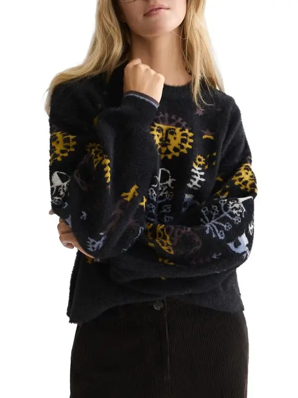 Scotch & Soda Jacquard Boxy Fit Sweater - Meteorite