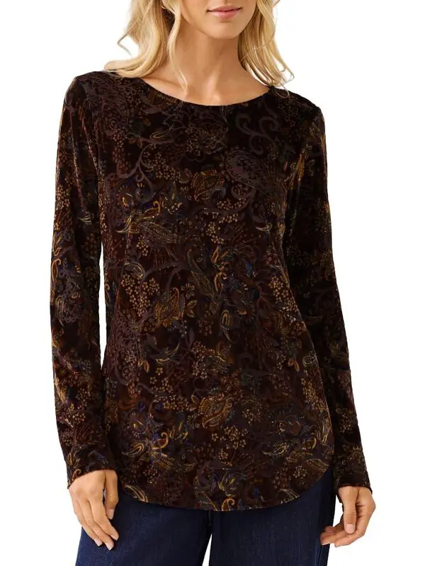 Karen Kane Velvet Burnout Shirttail Top - Chocolate