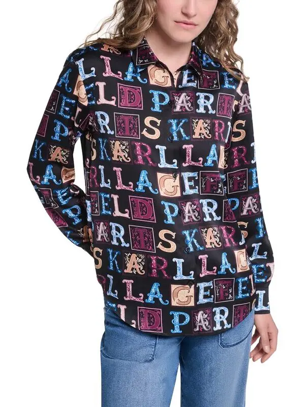 Karl Lagerfeld Paris Eiffel Tower Button-up Top - Black Multi