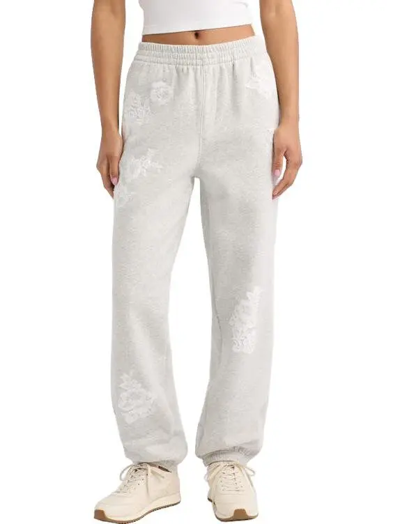 LoveShackFancy Lilia Lace Appliqué Sweatpants - Silver Fog Heather