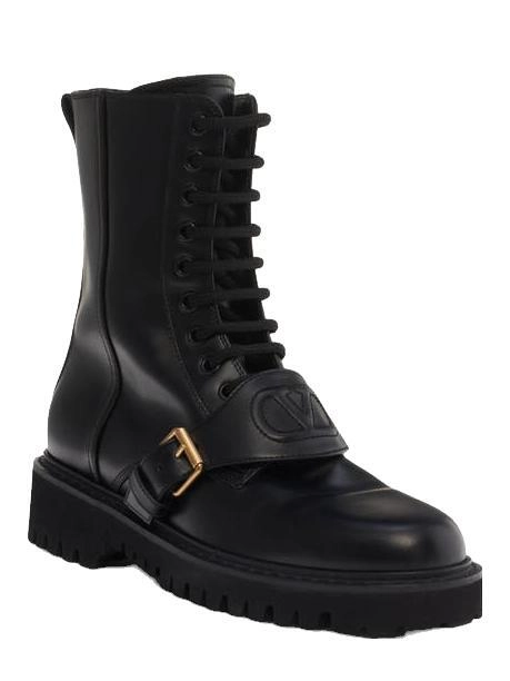 Valentino Garavani Vlogo Leather Combat Boot - Black
