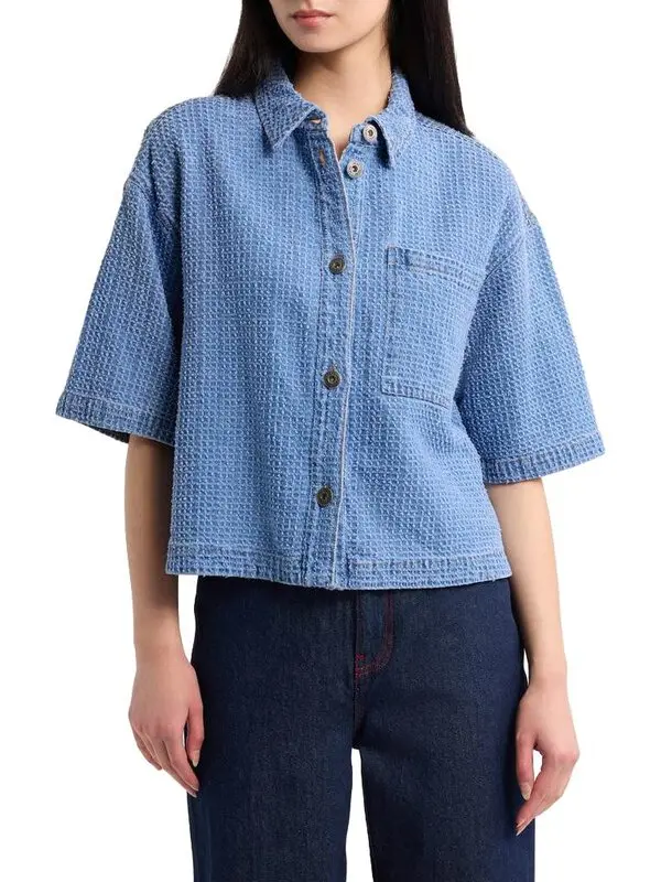 ICHI Isalia Broken Denim Shirt - Medium Blue Broken Denim