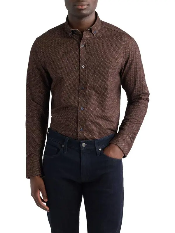 Johnston & Murphy Lane Print Cotton Button-up Shirt - Brown/navy Linked Oval