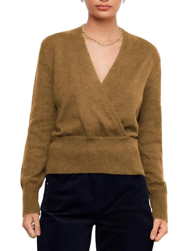 Karen Kane Wrap Front Cotton Blend Sweater - Caramel