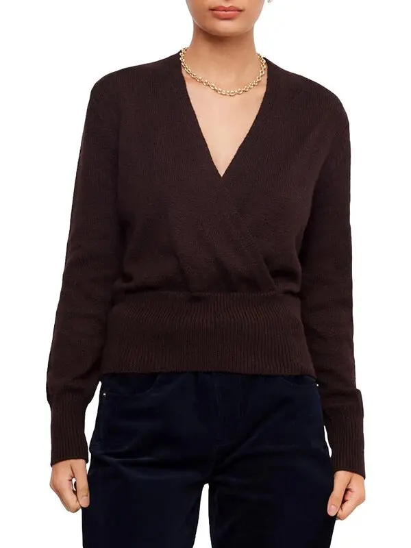 Karen Kane Wrap Front Cotton Blend Sweater - Chocolate