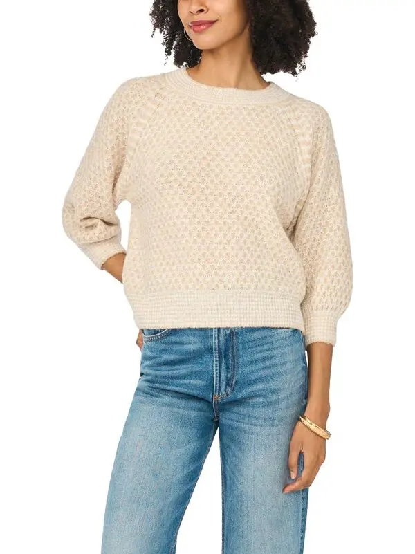 Vince Camuto Tuck Stitch Raglan Crewneck Sweater - Malted