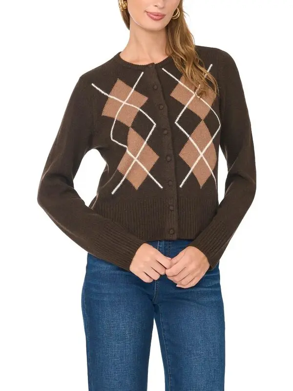 Vince Camuto Argyle Cardigan - Chocolate