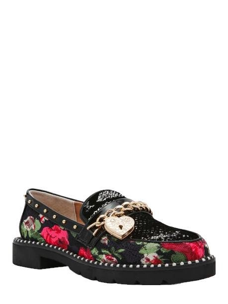 Betsey Johnson Alfie Loafer With Heart Lock Charm - Black Rose