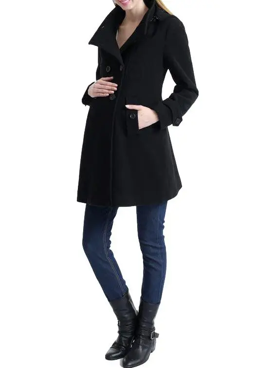 KIMI + KAI Penelope Wool Blend Maternity Trench Coat - Black