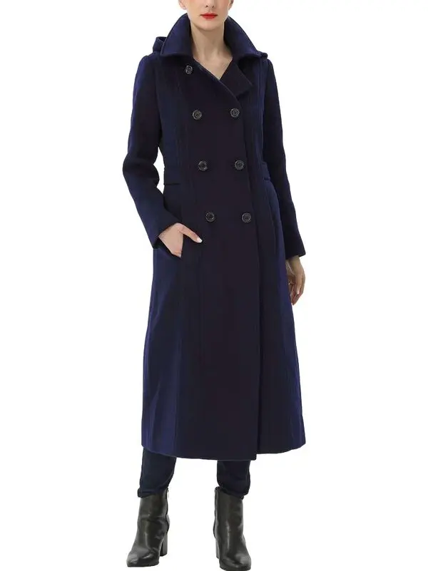 KIMI + KAI Laila Hooded Wool Coat - Navy