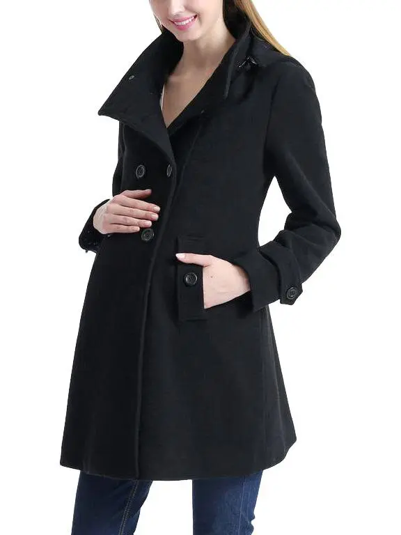 KIMI + KAI Penelope Maternity A-line Wool Coat - Black