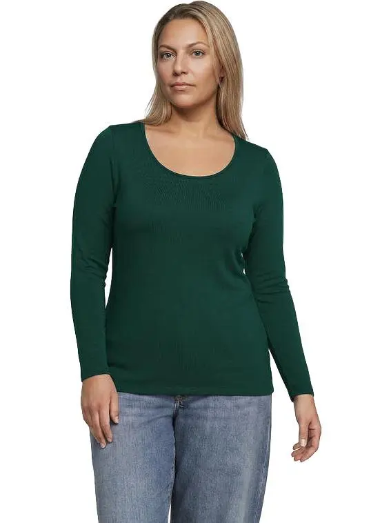 LANDS' END Long Sleeve Lightweight Jersey Scoop Neck T-shirt - Pine