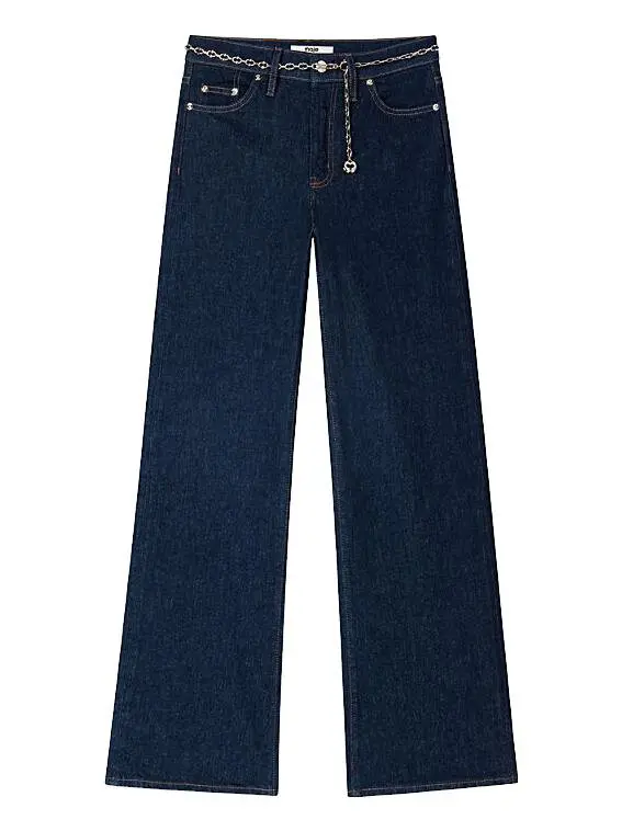 Maje Chain-belt Wide-leg High-rise Stretch-denim Jeans - Navy