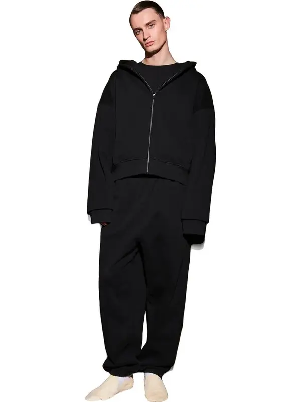 ENTIRE STUDIOS Cotton Front-zip Hooded Sweater With Ribbed Trim - Nero