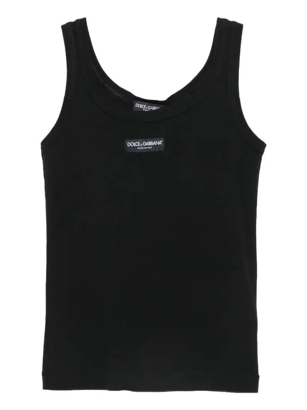 Dolce & Gabbana Ribbed Cotton Tank Top With Embroidered Logo Chest Label - Nero