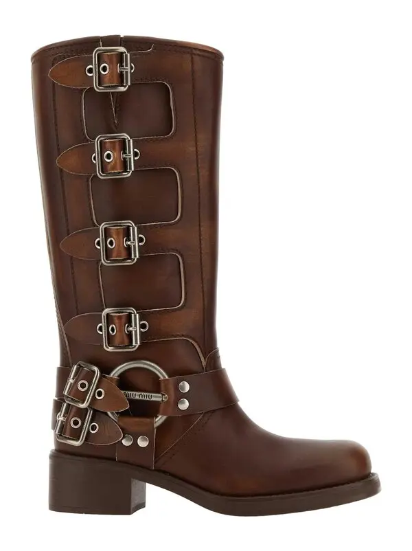 Miu Miu Leather Ankle Boots With 4.5 Cm Heel - Brown
