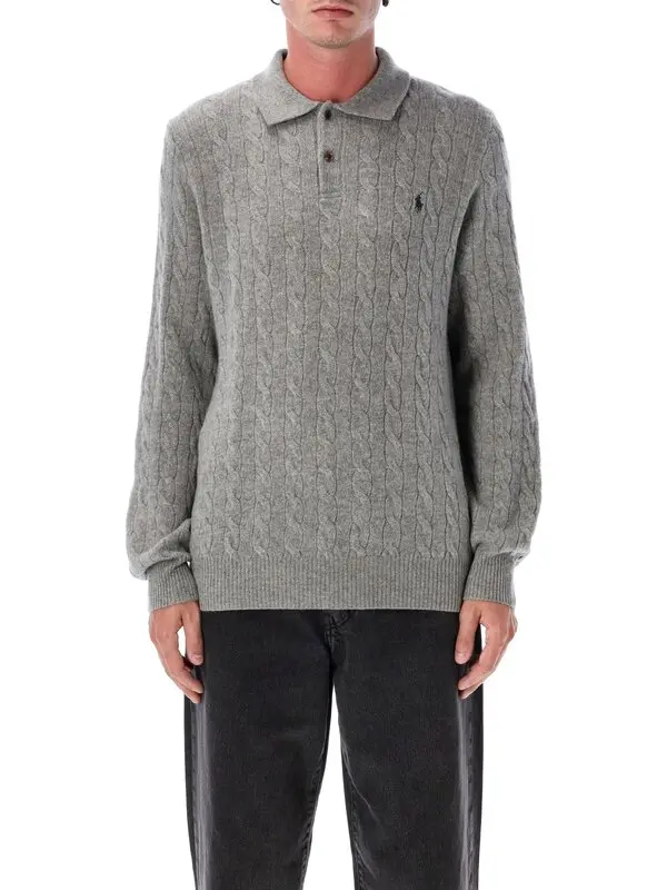 Polo Ralph Lauren Cashmere & Wool Cable Knit Polo Sweater With Rib-knit Collar - Grigio