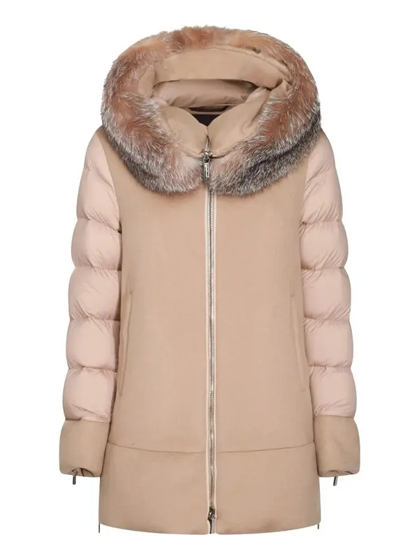 MOORER Cashmere Wool Down Coat With Fur Trim - Brown