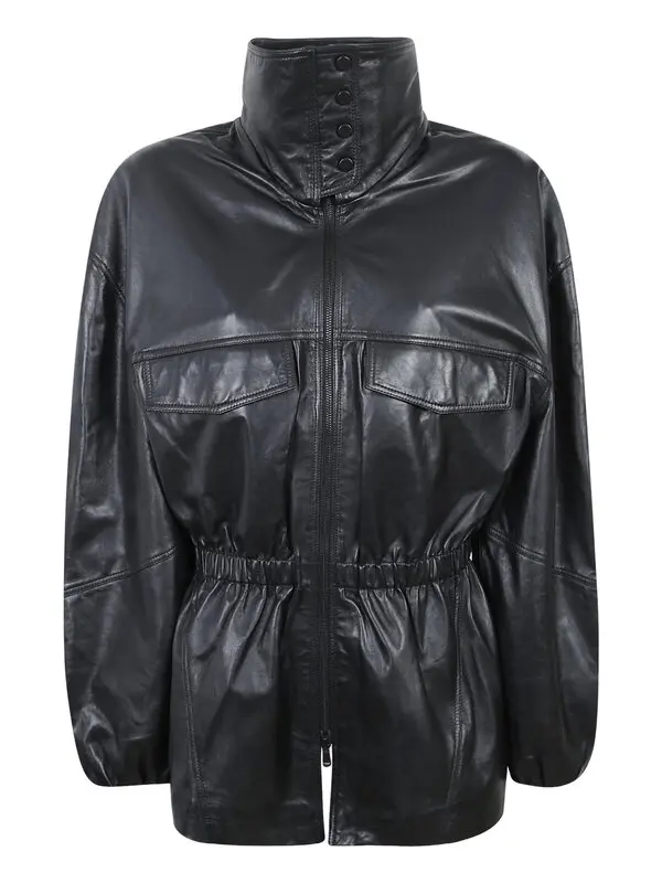 THE FRANKIE SHOP Carnaband Funnel Neck Leather Jacket - Black