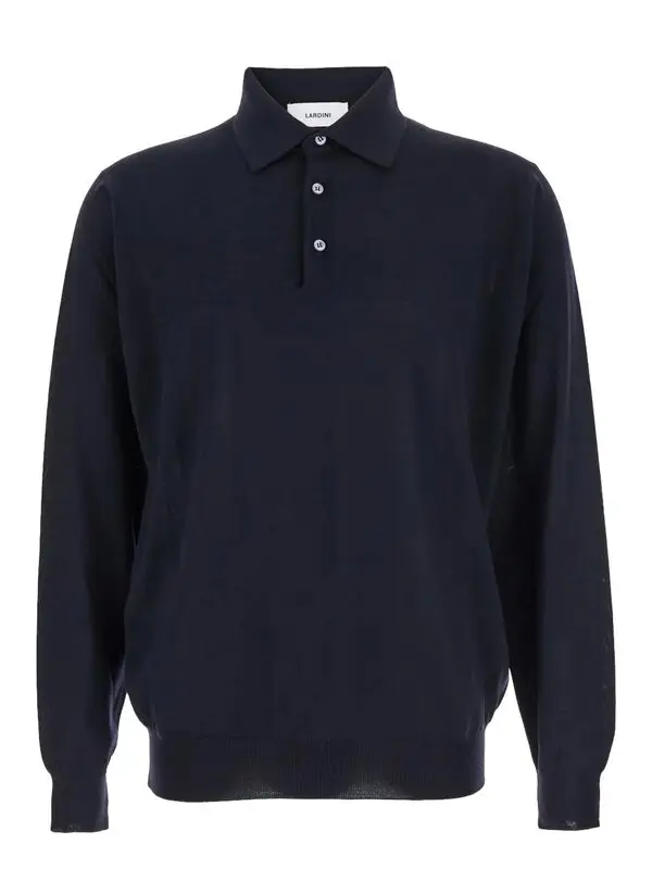 LARDINI Pure Virgin Wool Long-sleeve Polo Shirt Made In Italy - Blu