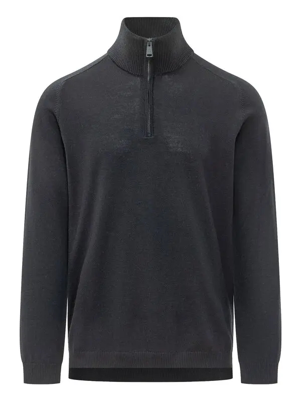 Premiata Wool Knit Sweater With Quarter Zip - Blue