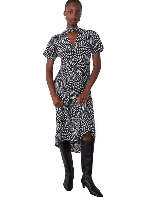 Whistles Mixed Dot Scarf Midi Dress - Blk/white